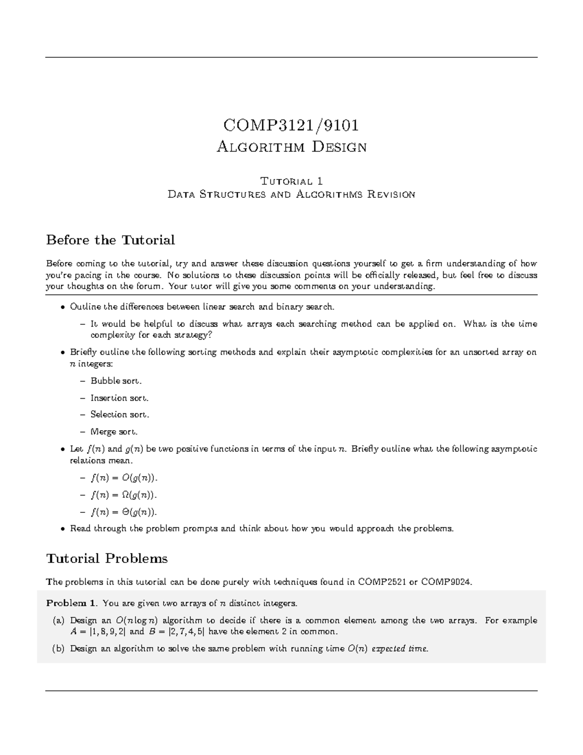 COMP2521 Tutorial 1: Data Structures & Algorithms Revision - Studocu