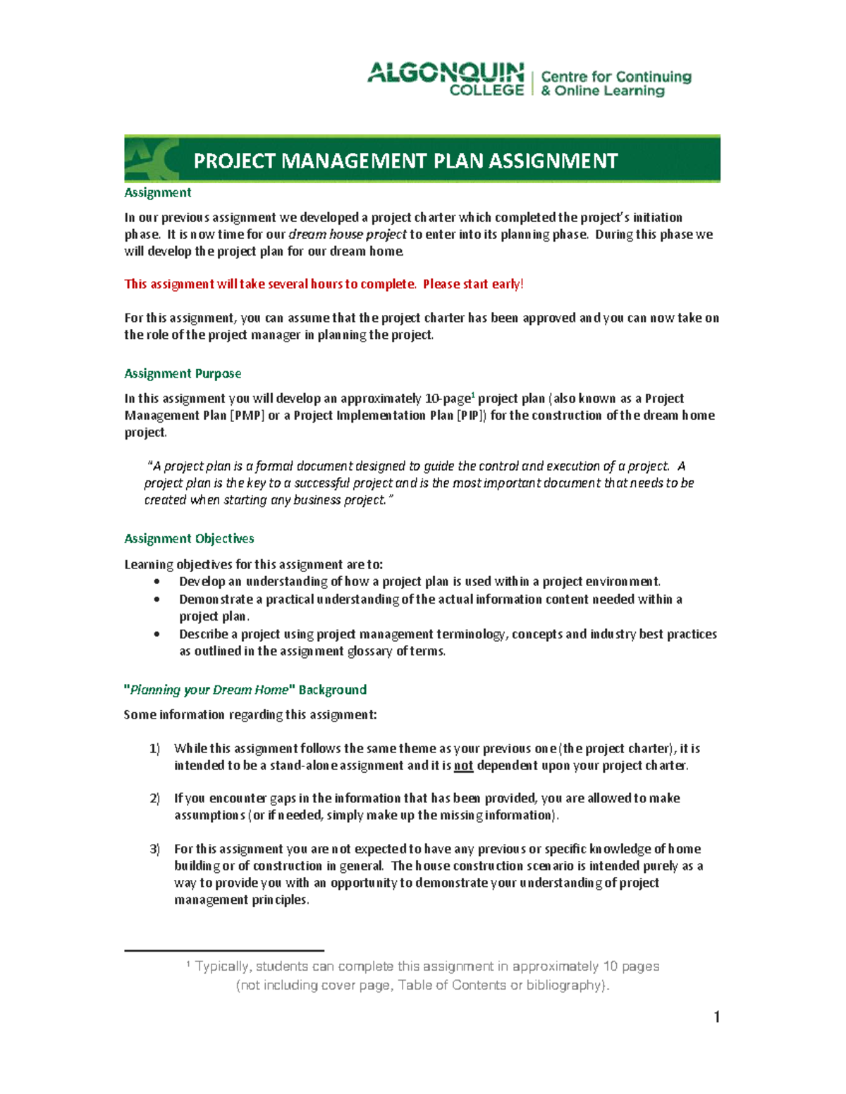 23 MGT 5164 Project Management Plan Assignment: Dream Home Project ...