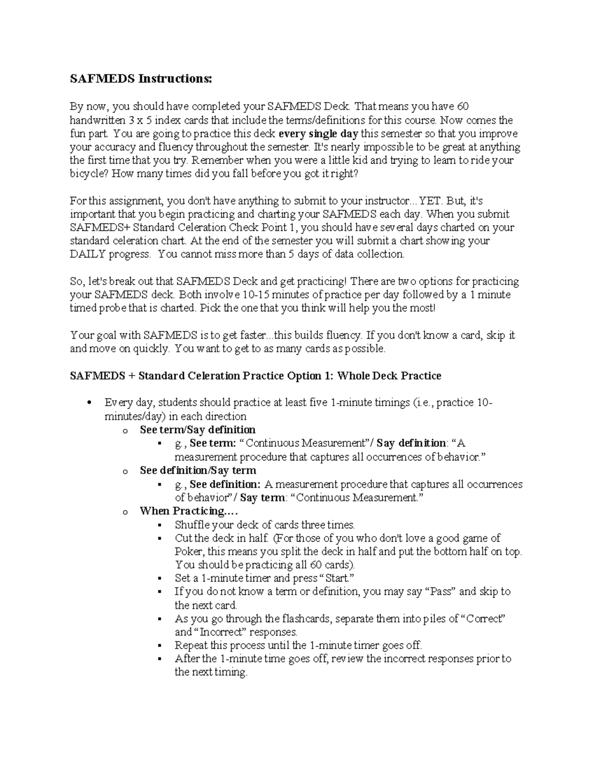 SAFMEDS Deck Practice Instructions for Daily Fluency Improvement - Studocu