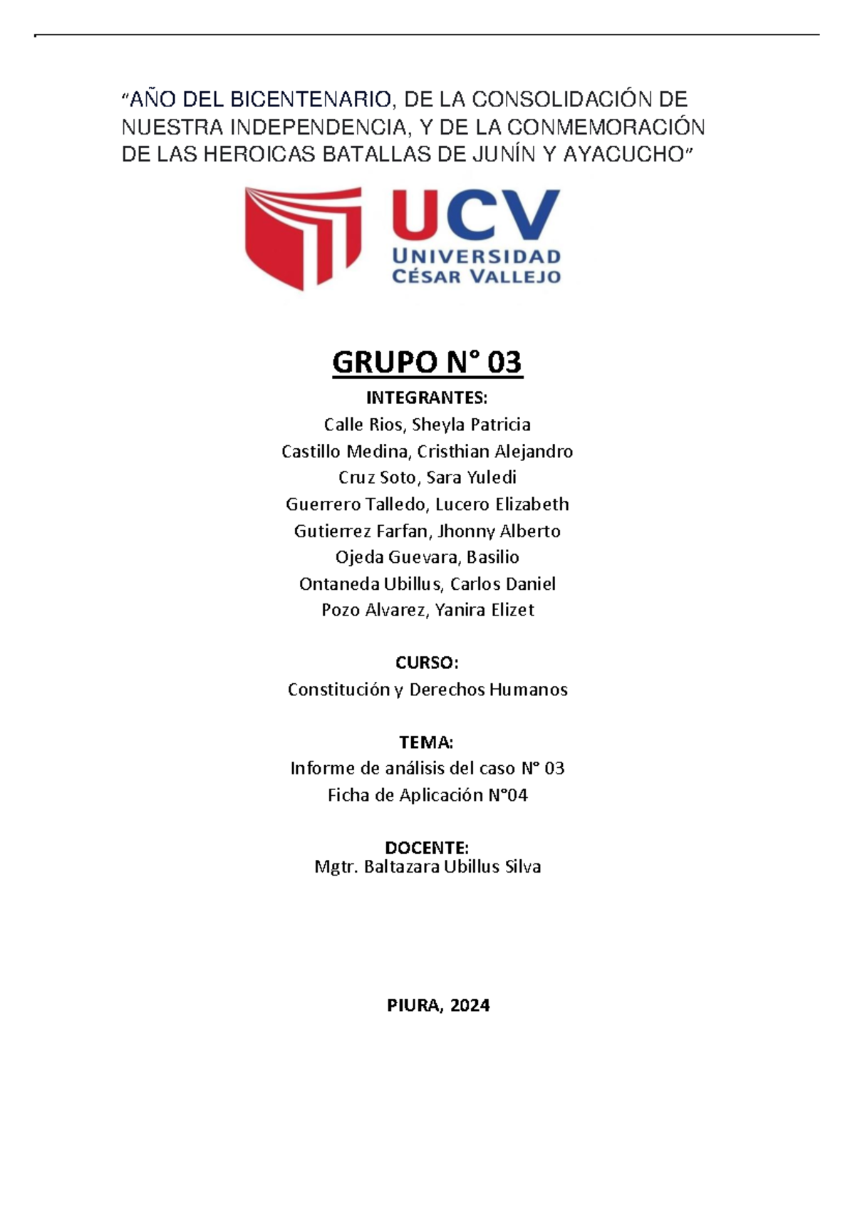 Informe de Análisis del Caso N° 03 - Constitución y Derechos Humanos G03 - Studocu