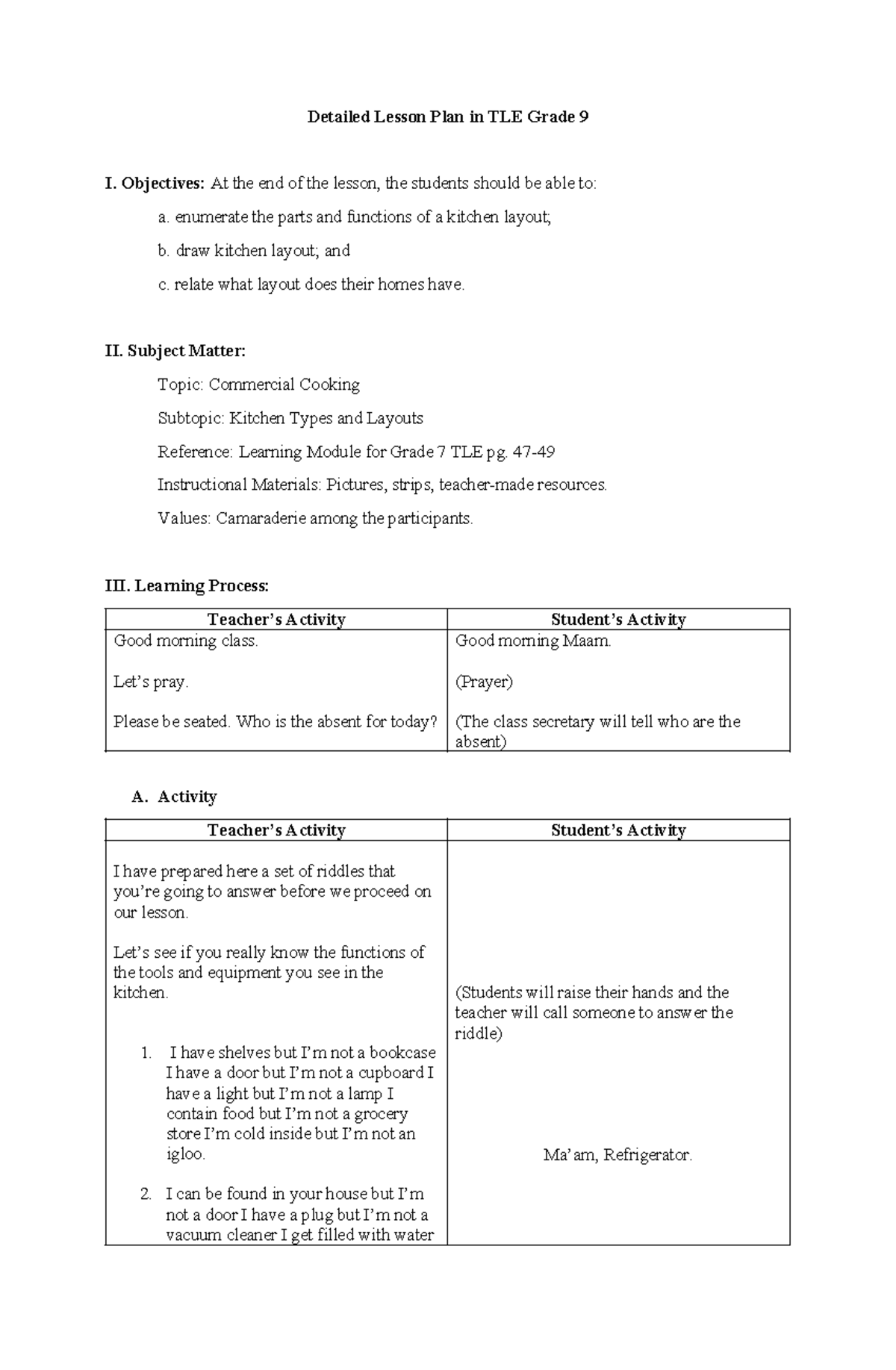 Pdfcoffee - gjugu - Detailed Lesson Plan in TLE Grade 9 I. Objectives: At the end of the lesson ...