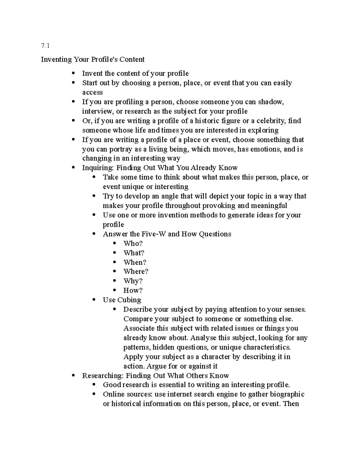 Profiles: Effective Techniques for Writing a Compelling Profile - Studocu