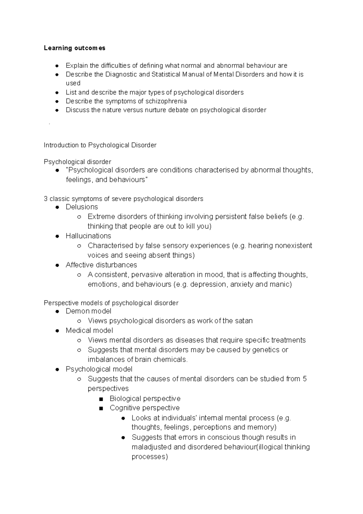 Psychological Disorders Overview: Definitions, Types, and Models - Studocu