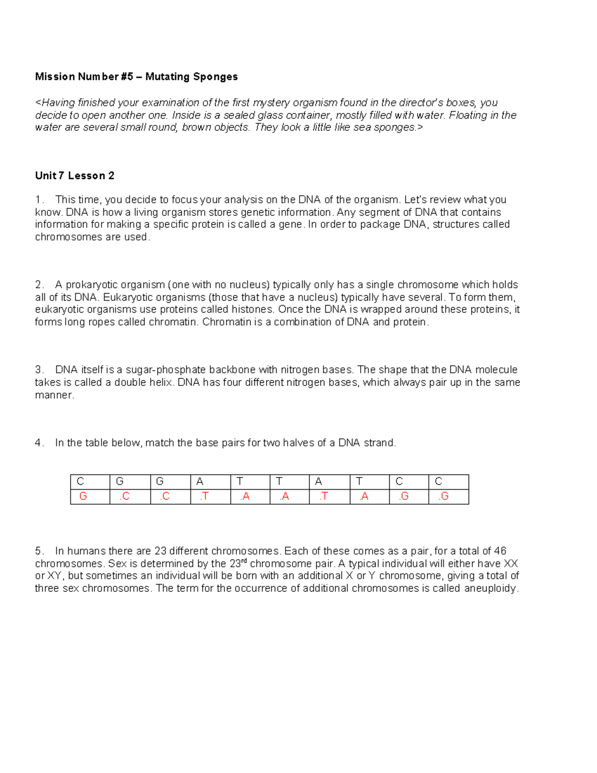 Bio A - Unit 7 Lesson 2: DNA Structure and Chromosomes Notes - Studocu