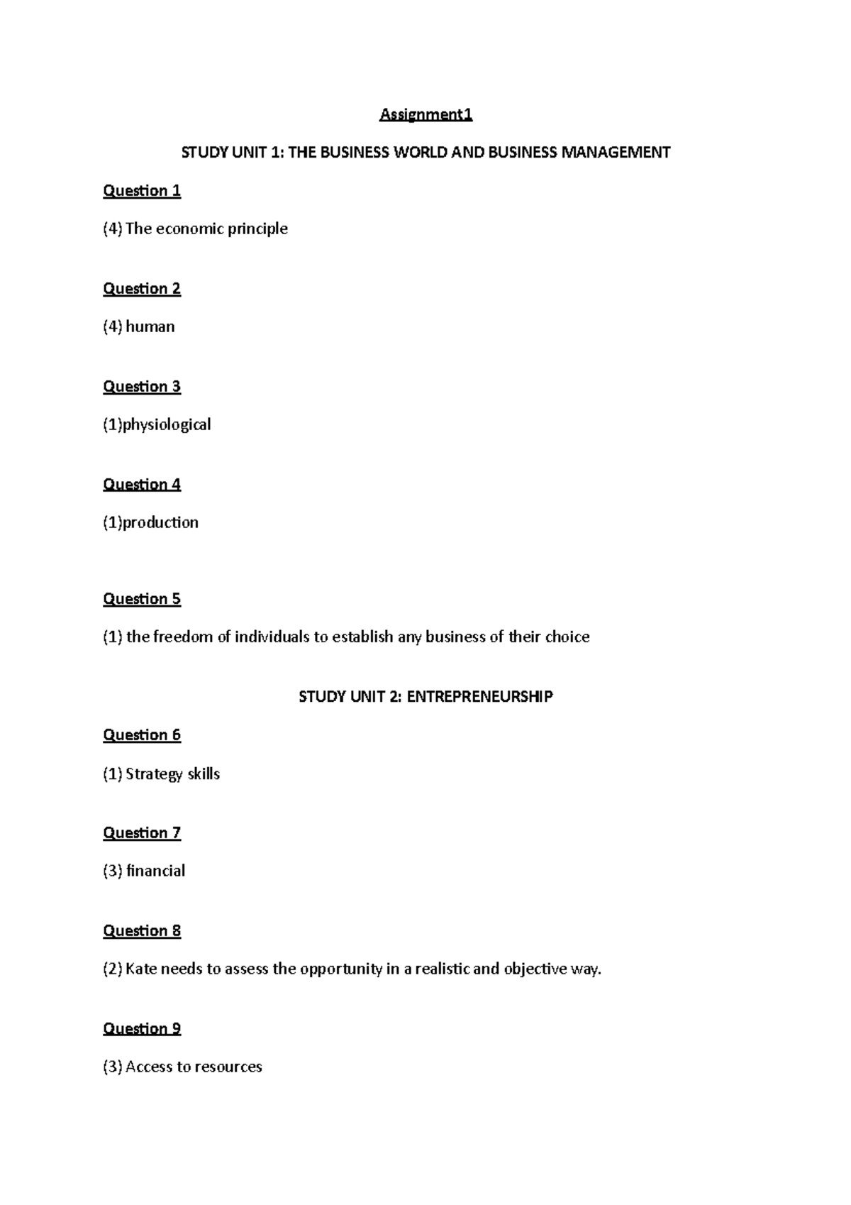Business Management - MNB1501 Assignment 1 Study Guide - Studocu