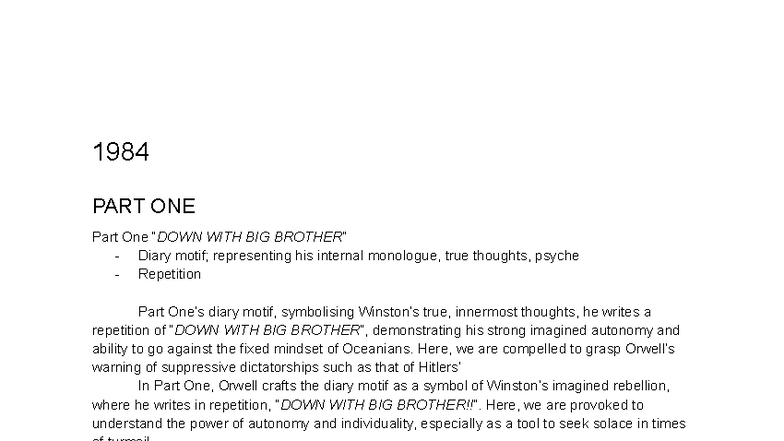 1984 Quotes Analysis - Common Motifs and Themes in Part One & Two - Studocu