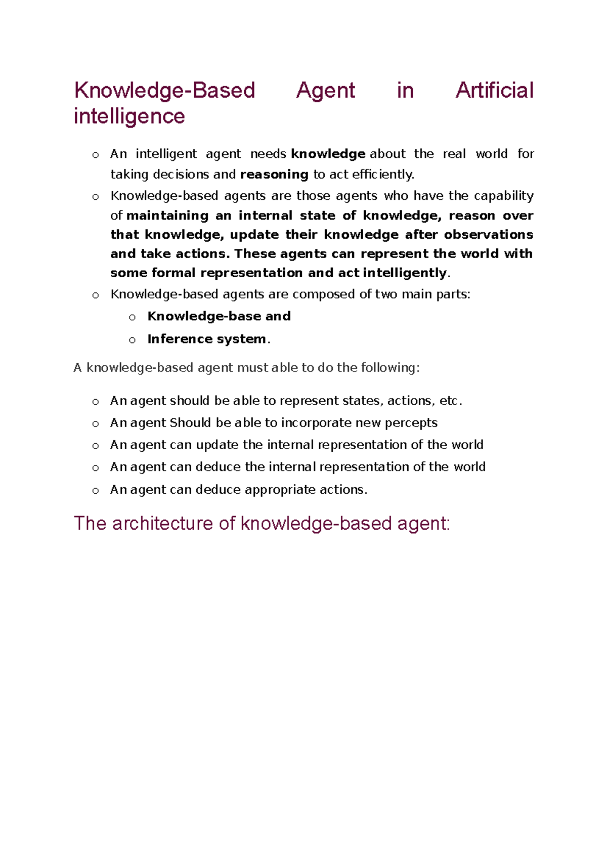 Knowledge Representation UNIT3 - Knowledge-Based Agent in Artificial ...