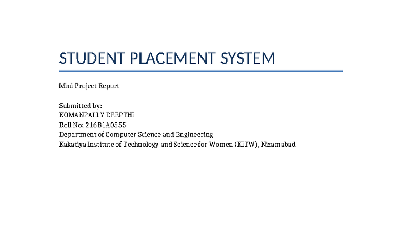 STUDENT PLACEMENT SYSTEM Mini Project Report - KITW - Studocu