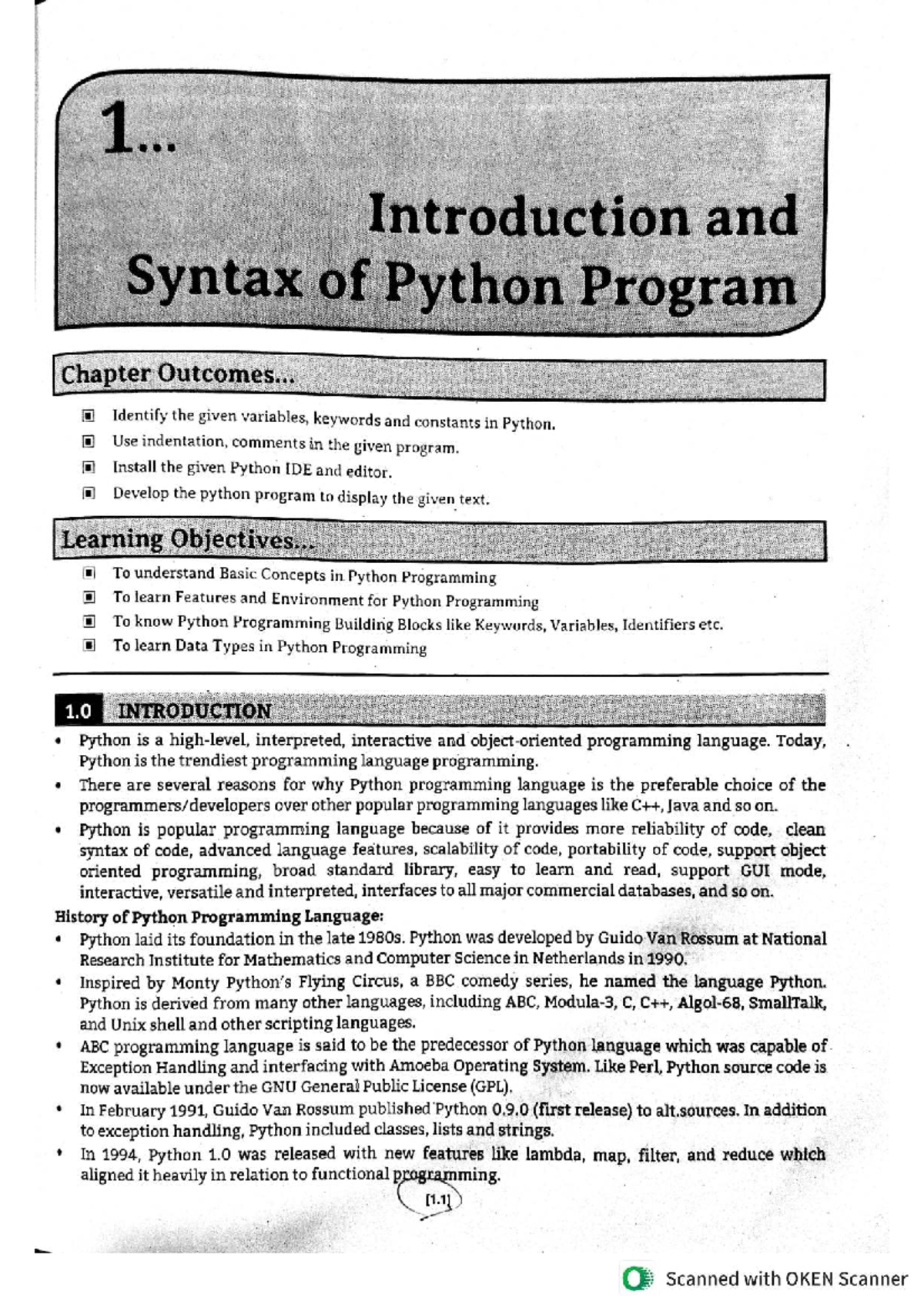 Introduction and Syntax of Python Programming (CS101 Chapter 1) - Studocu