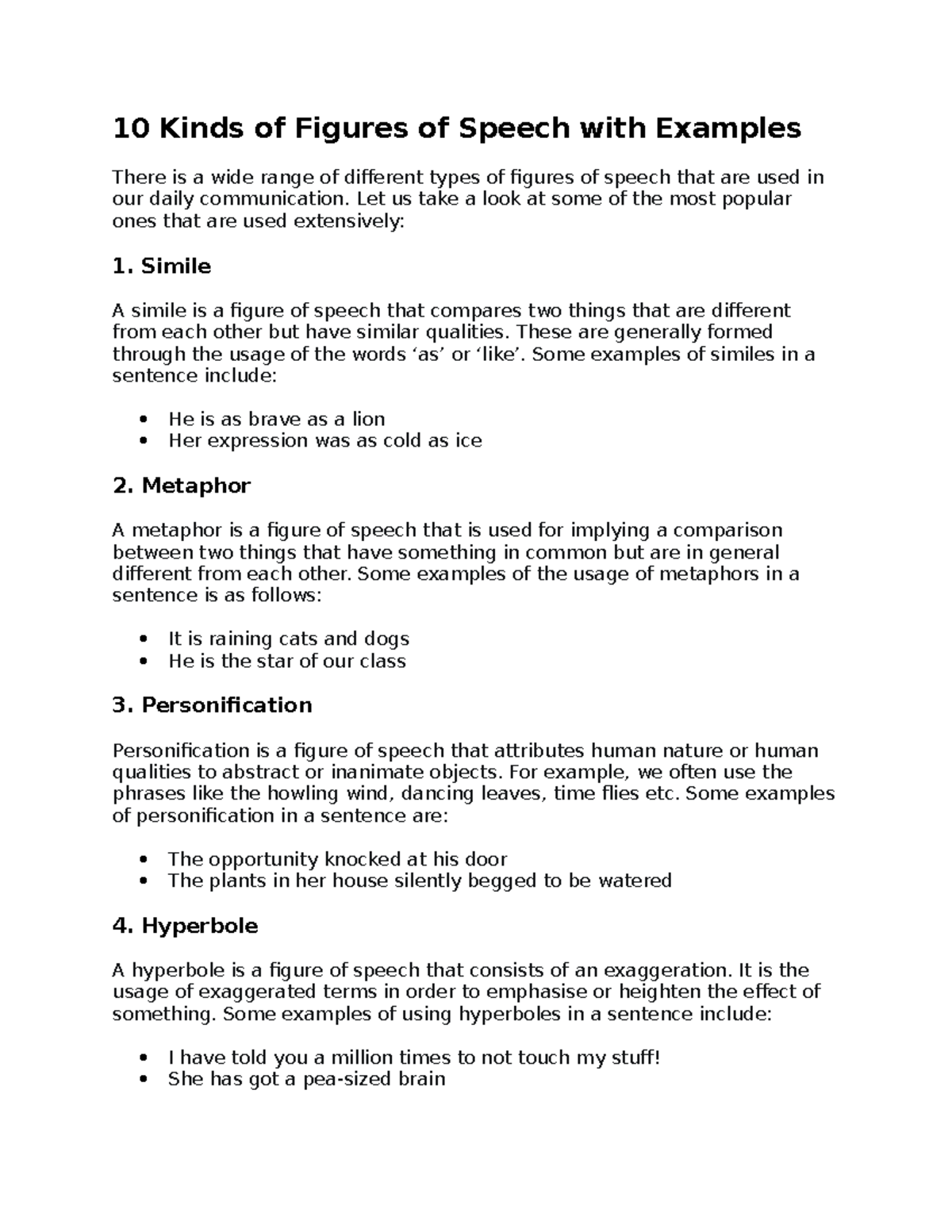 10 Kinds of Figures of Speech with Examples - 10 Kinds of Figures of ...