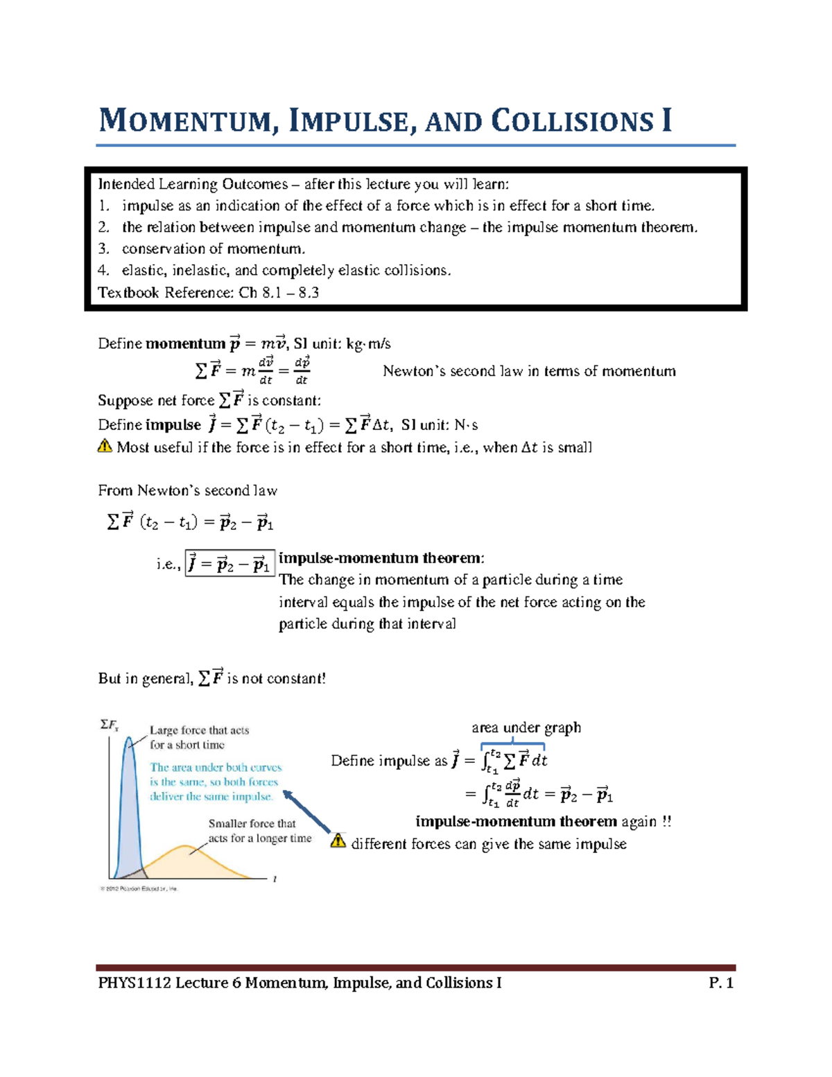 Lecture 06 - PHYS 101: Momentum, Impulse, and Collisions I Notes - Studocu