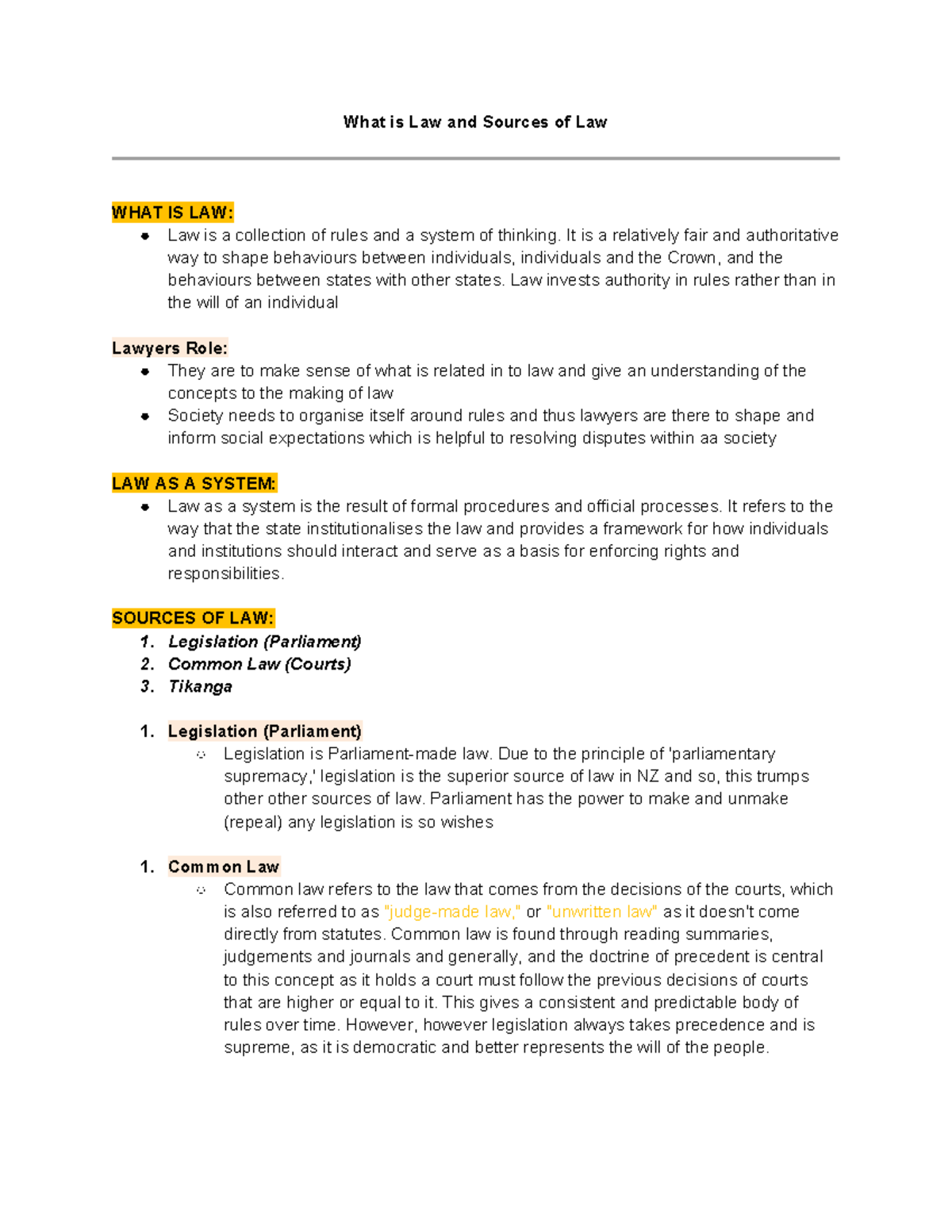 Understanding Law and Its Sources: A Summary for LAW101 - Studocu