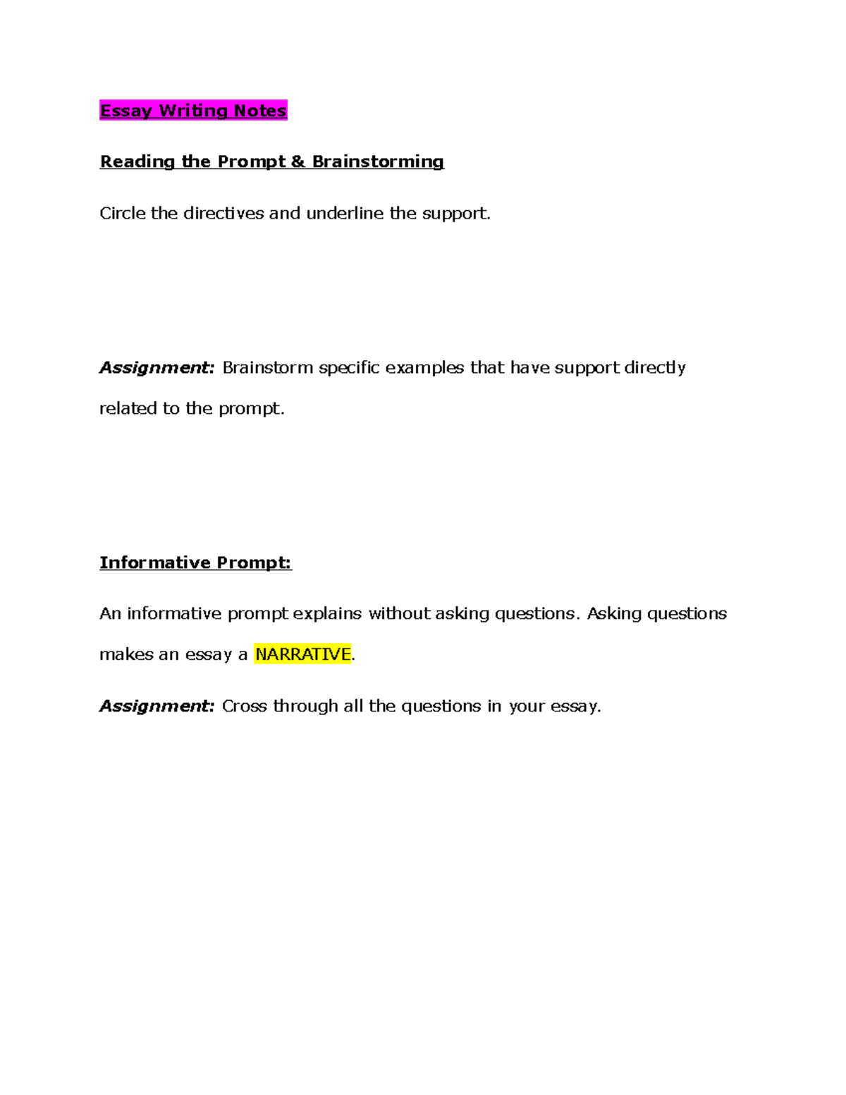 Freshman Essay Writing Notes: Prompt Analysis & Structure Guide - Studocu