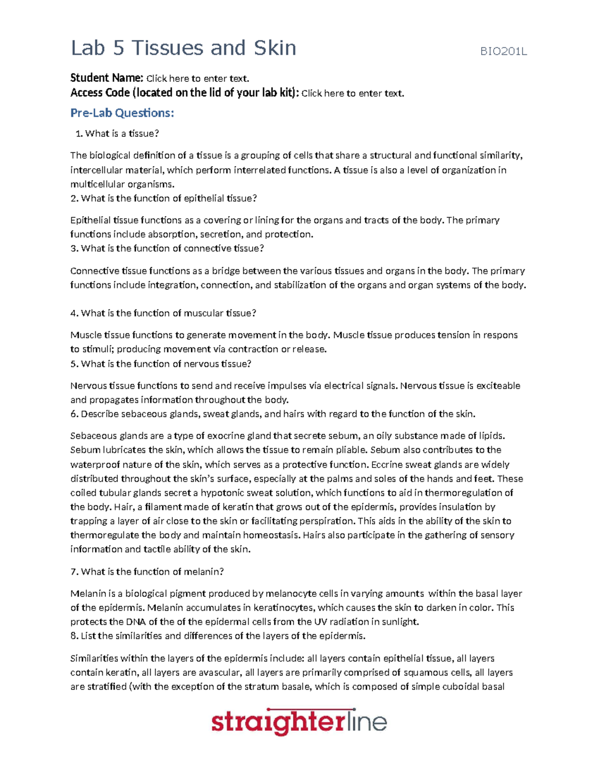 Lab 5: Tissues and Skin Analysis Report for BIO201L - Studocu