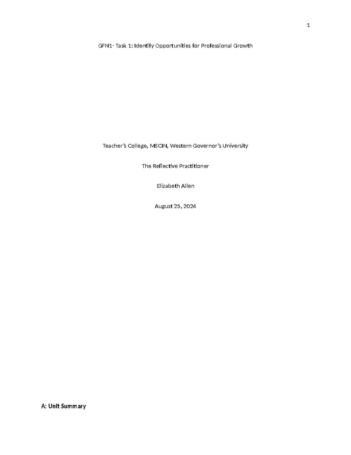 GFN1 - Task 1: Identifying and Addressing Growth Opportunities - Studocu