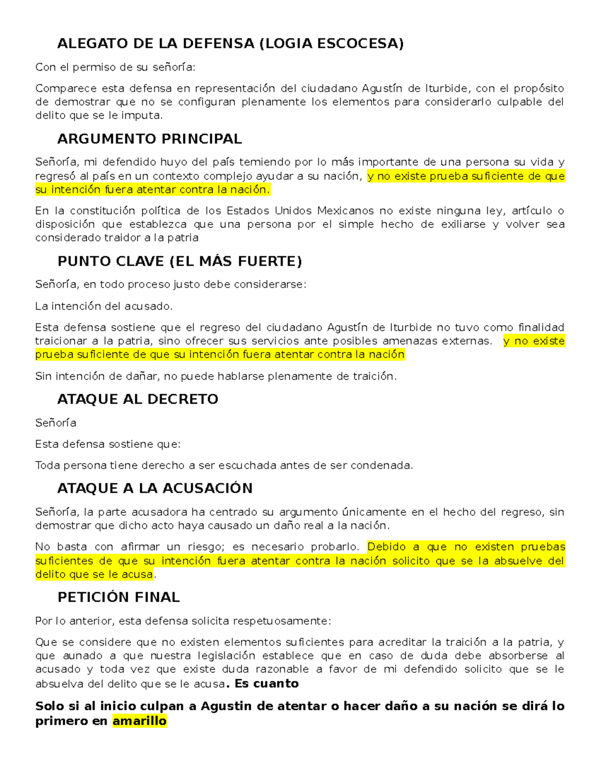 Alegato de Defensa de Agustín de Iturbide: Análisis Legal - Studocu