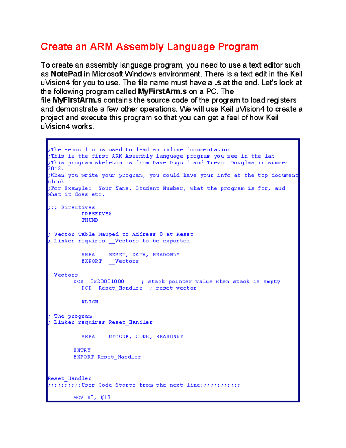 HD-01 ARM Assembly Language Program Creation in Keil uVision4 - Studocu