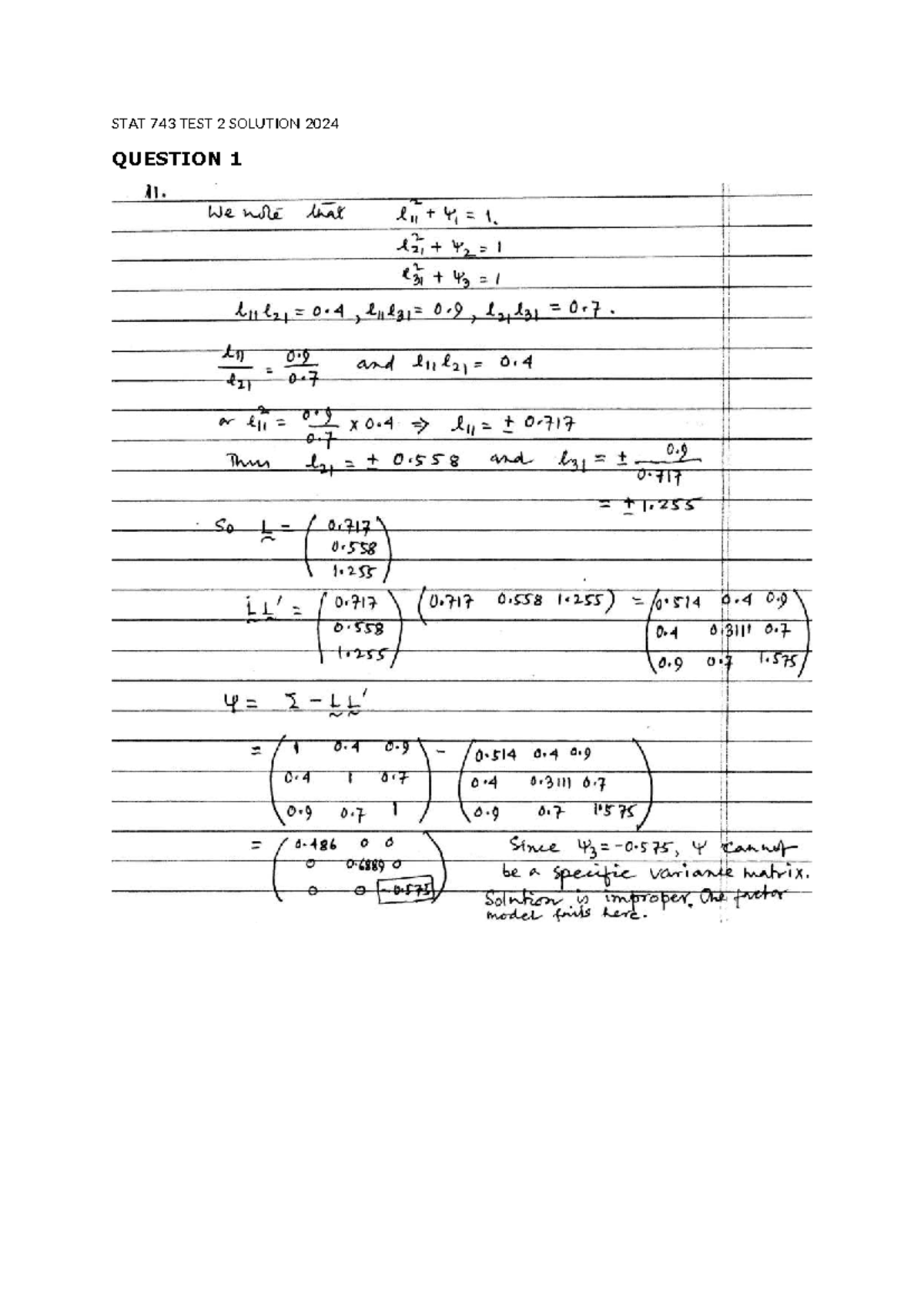 STAT 743 TEST 2 SOLUTIONS 2024: Factor Analysis Insights - Studocu