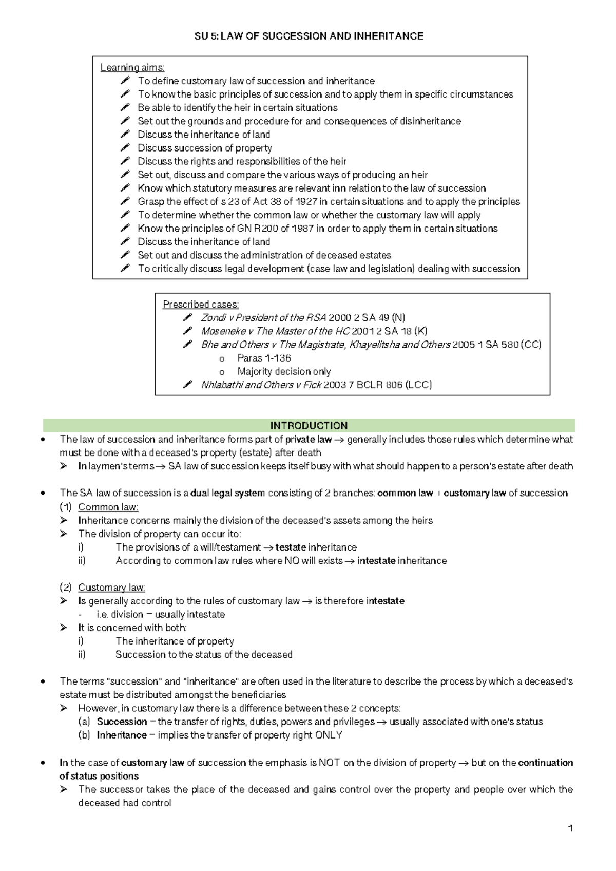 SU 5: Law of Succession & Inheritance - SU 5: LAW OF SUCCESSION AND ...