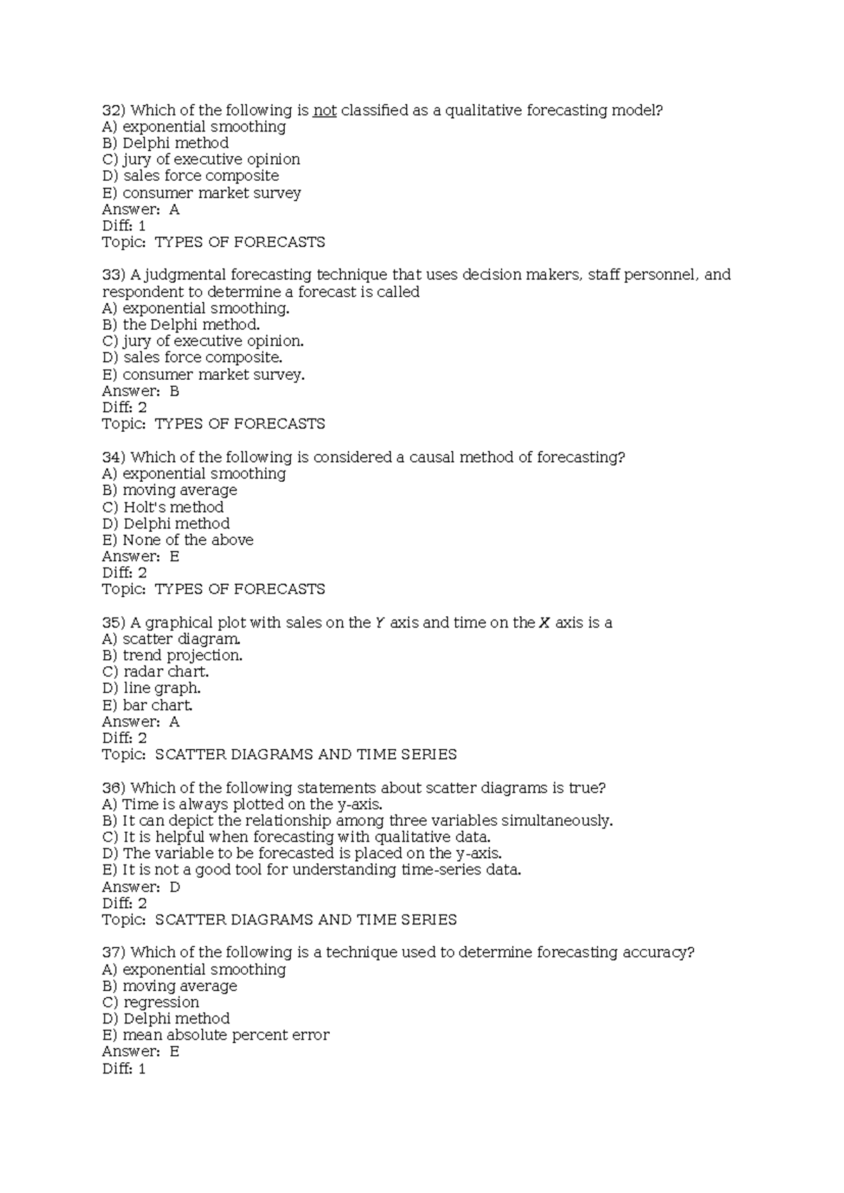 Quiz 1 Answers: Types of Forecasts & Control Charts - Studocu