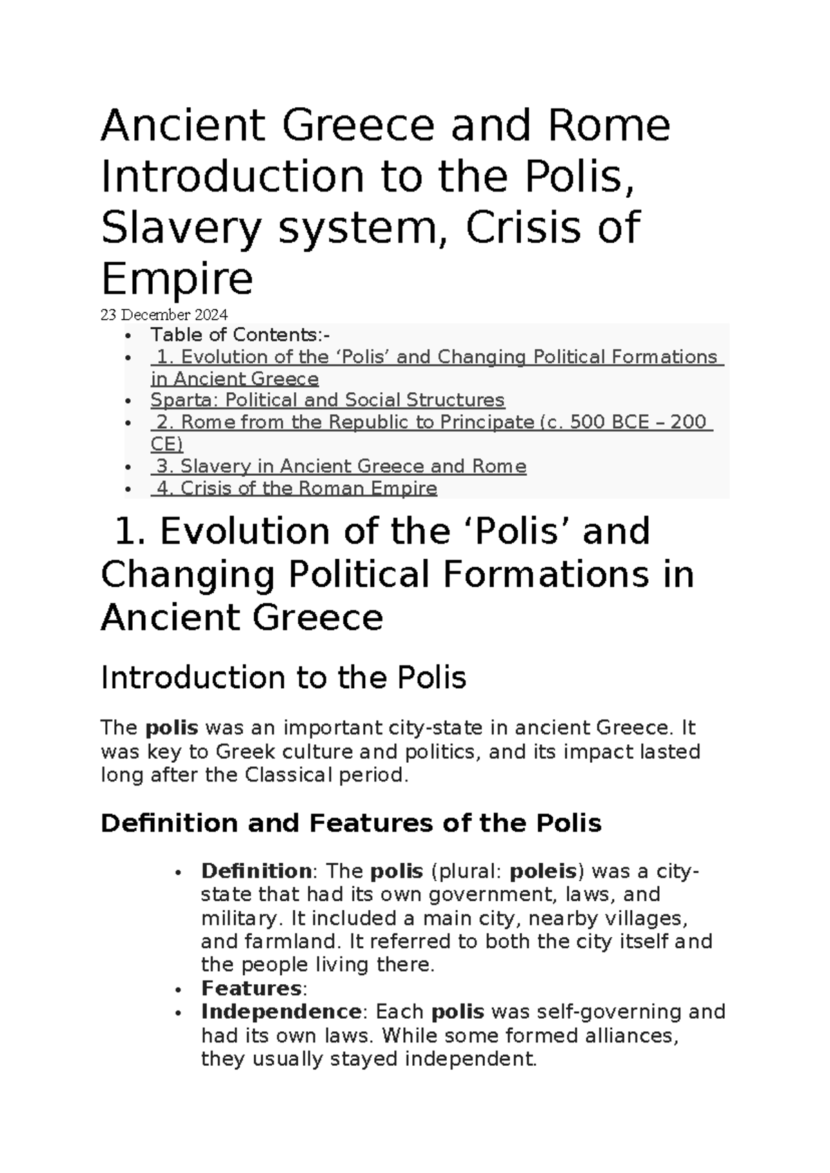 Sofo 2: Ancient Greece and Rome - Introduction to the Polis and Slavery ...
