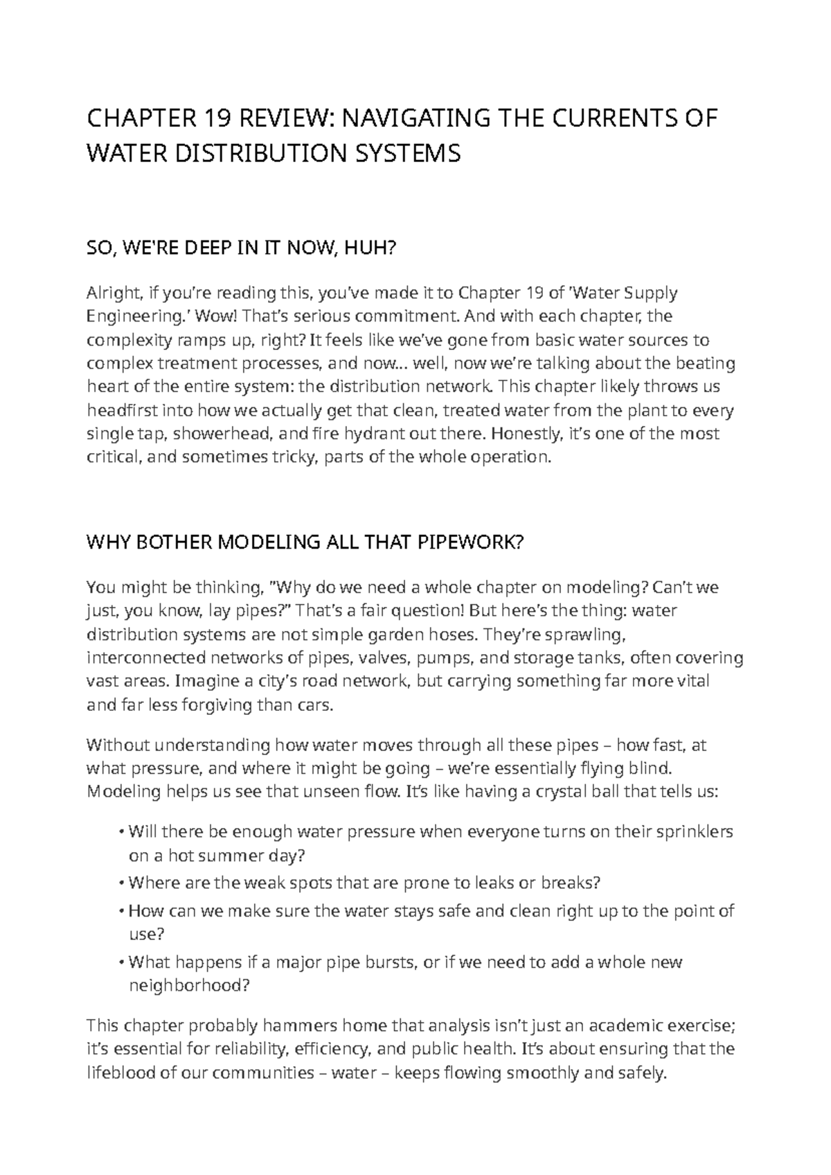 Water Supply Engineering CH19 Review: Understanding Water Distribution Systems - Studocu
