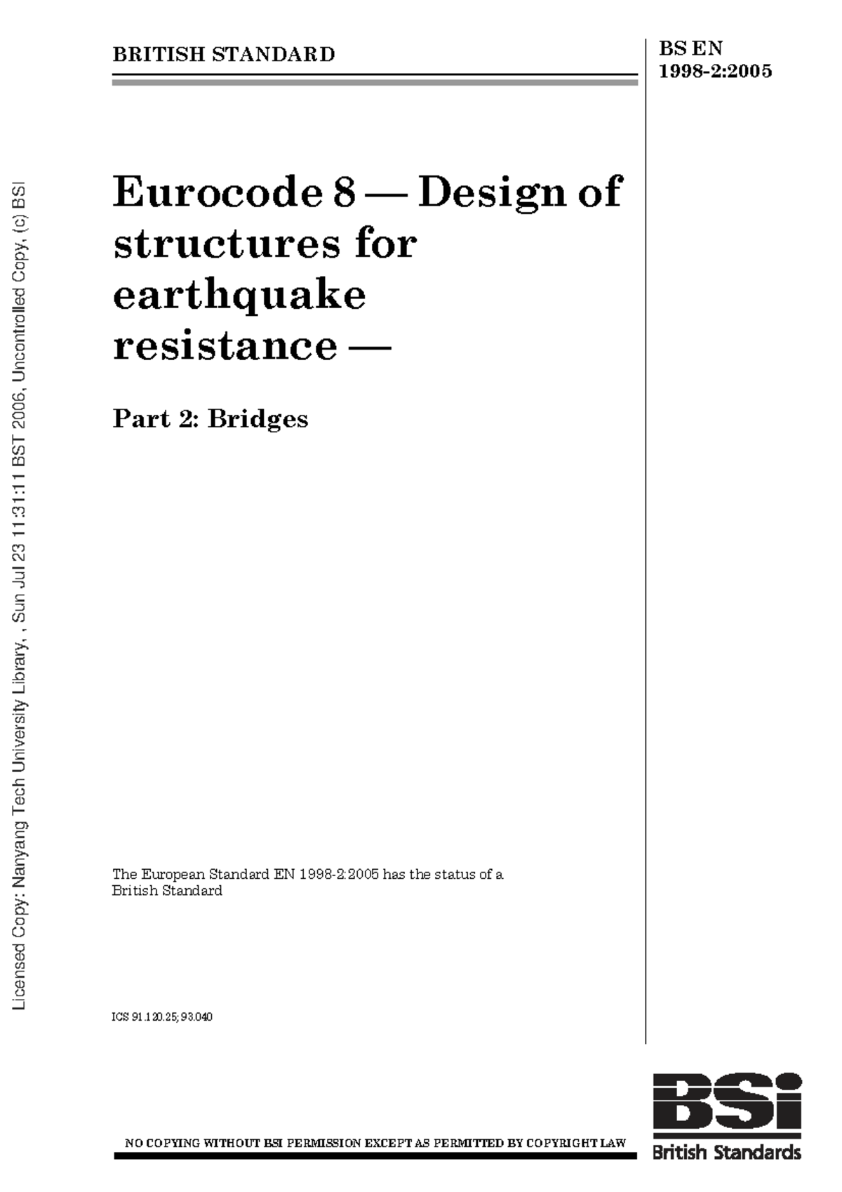 BS EN 1998-2:2005 - Eurocode 8: Design of Bridges for Earthquake ...