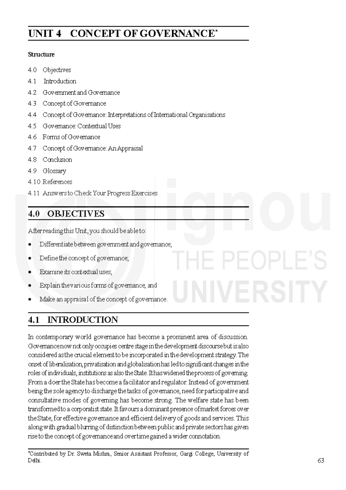 Concept of Governance - Lecture Notes (Unit 4) - Studocu