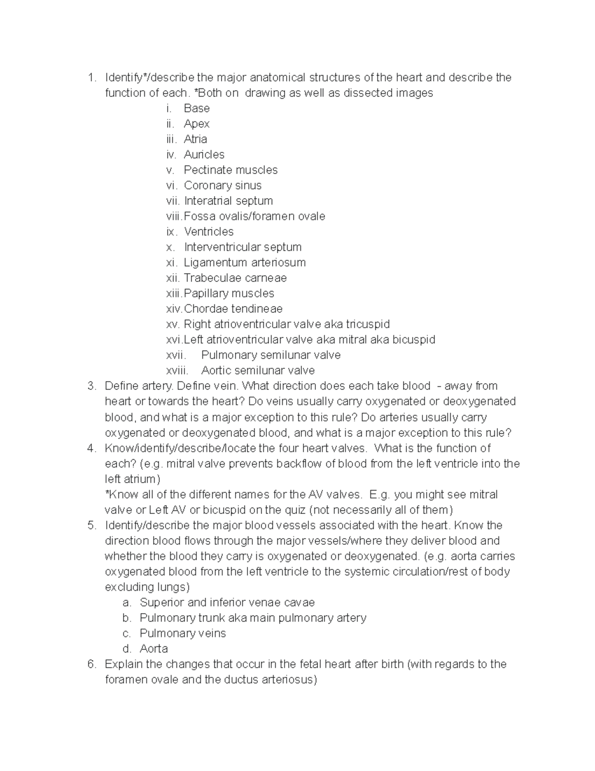 Heart Anatomy and Function Study Guide for BIO101 - Studocu