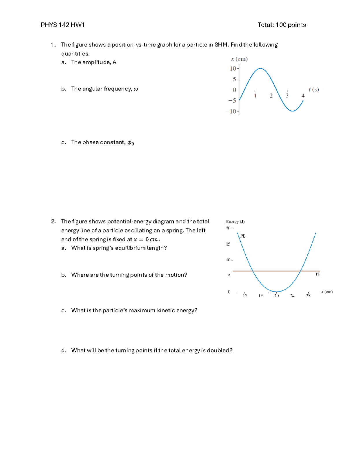 PHYS 142 HW1: Analysis of Oscillatory Motion & Energy Calculations ...