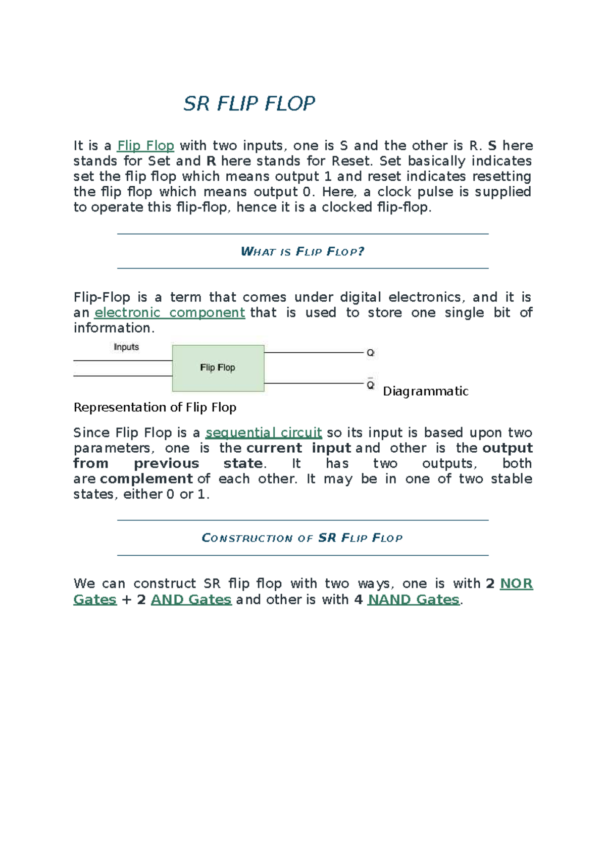 SR Flip Flop Overview: Construction, Function, and Timing Diagram - Studocu