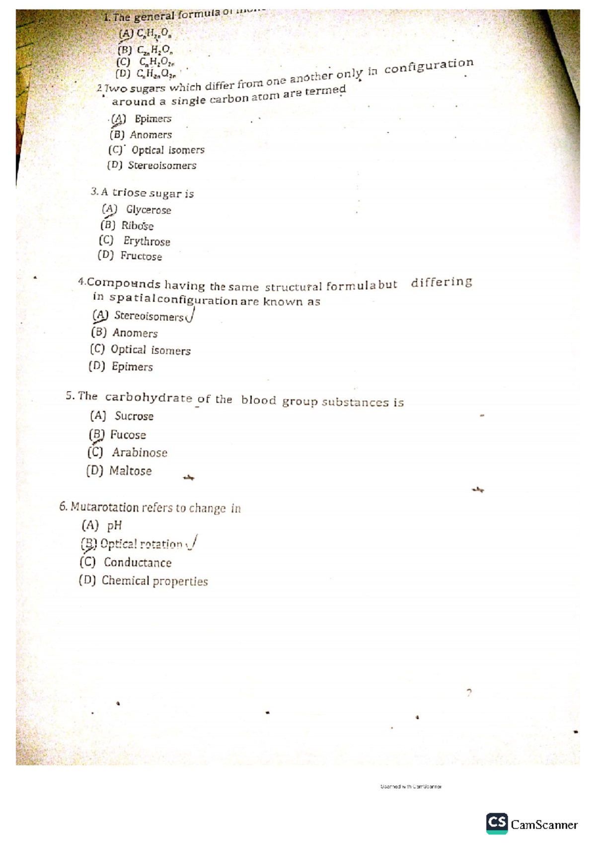 Biochemistry I Past Exam Papers: Comprehensive Review Guide - Studocu