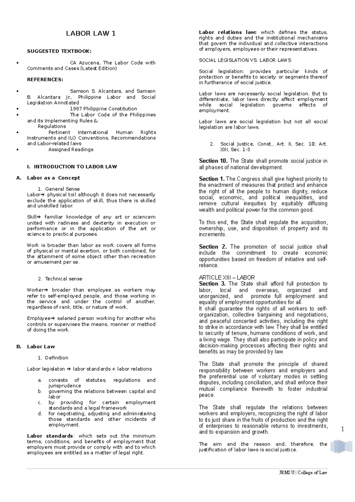 Labor Law Reviewer: Key Concepts, Principles, and Standards - Studocu