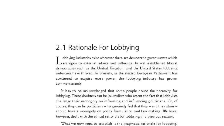 T1 - Rationale for Lobing: Understanding Political Influence - Studocu
