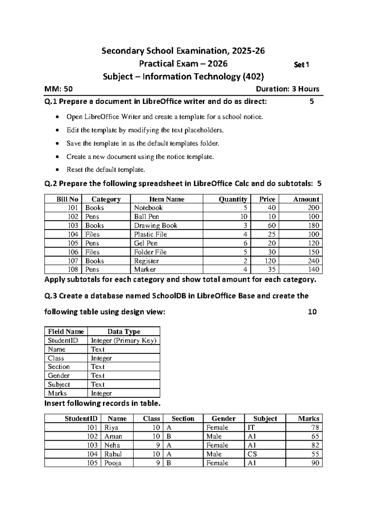 Practical Exam 2026: IT (402) Question Paper Set 1 - Studocu