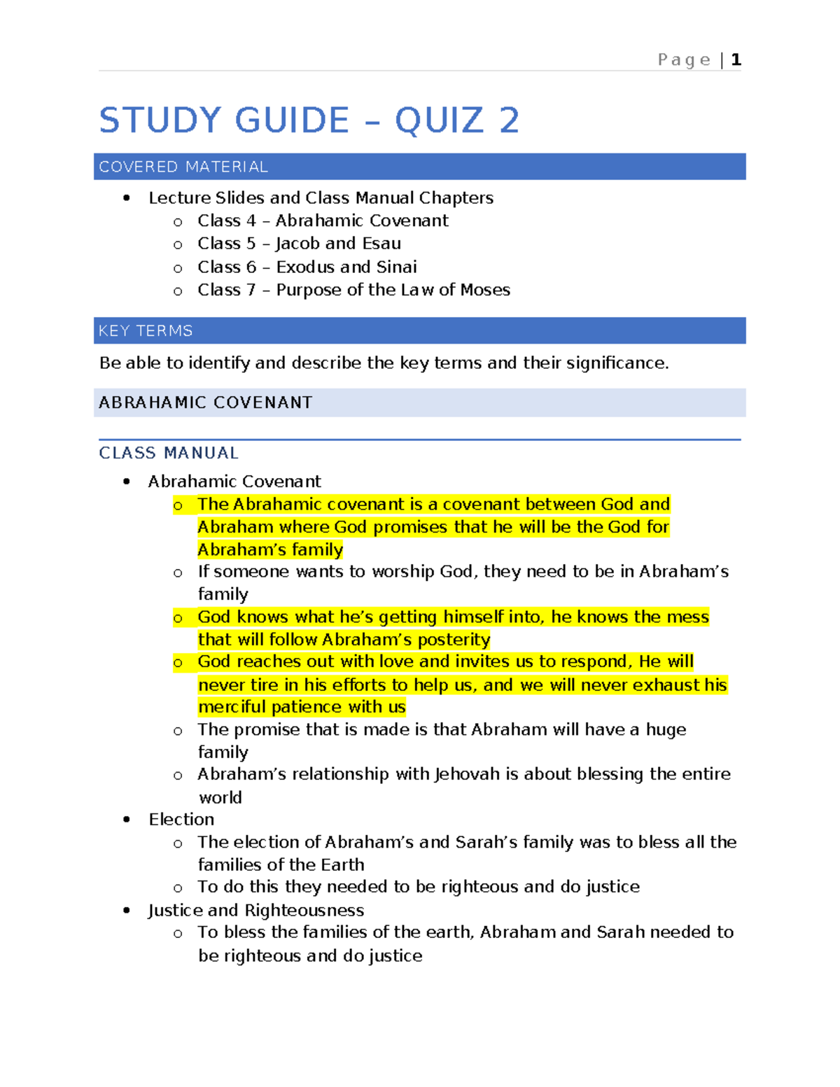 Abrahamic Covenant & Faith in the Old Testament: Study Guide for Quiz 2 ...