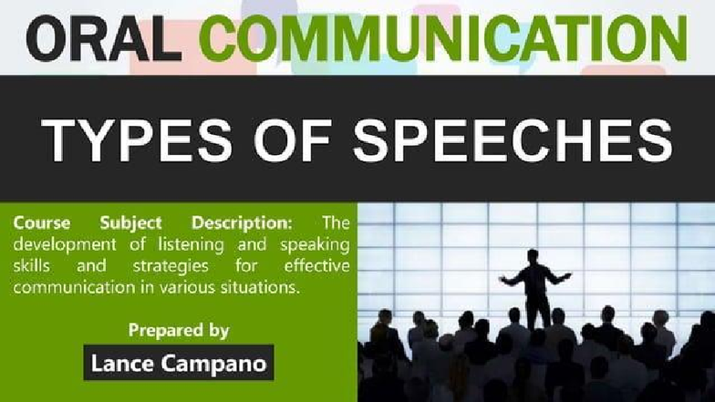 Q2 ORAL COMM 14: Types of Speeches for Effective Communication - Studocu