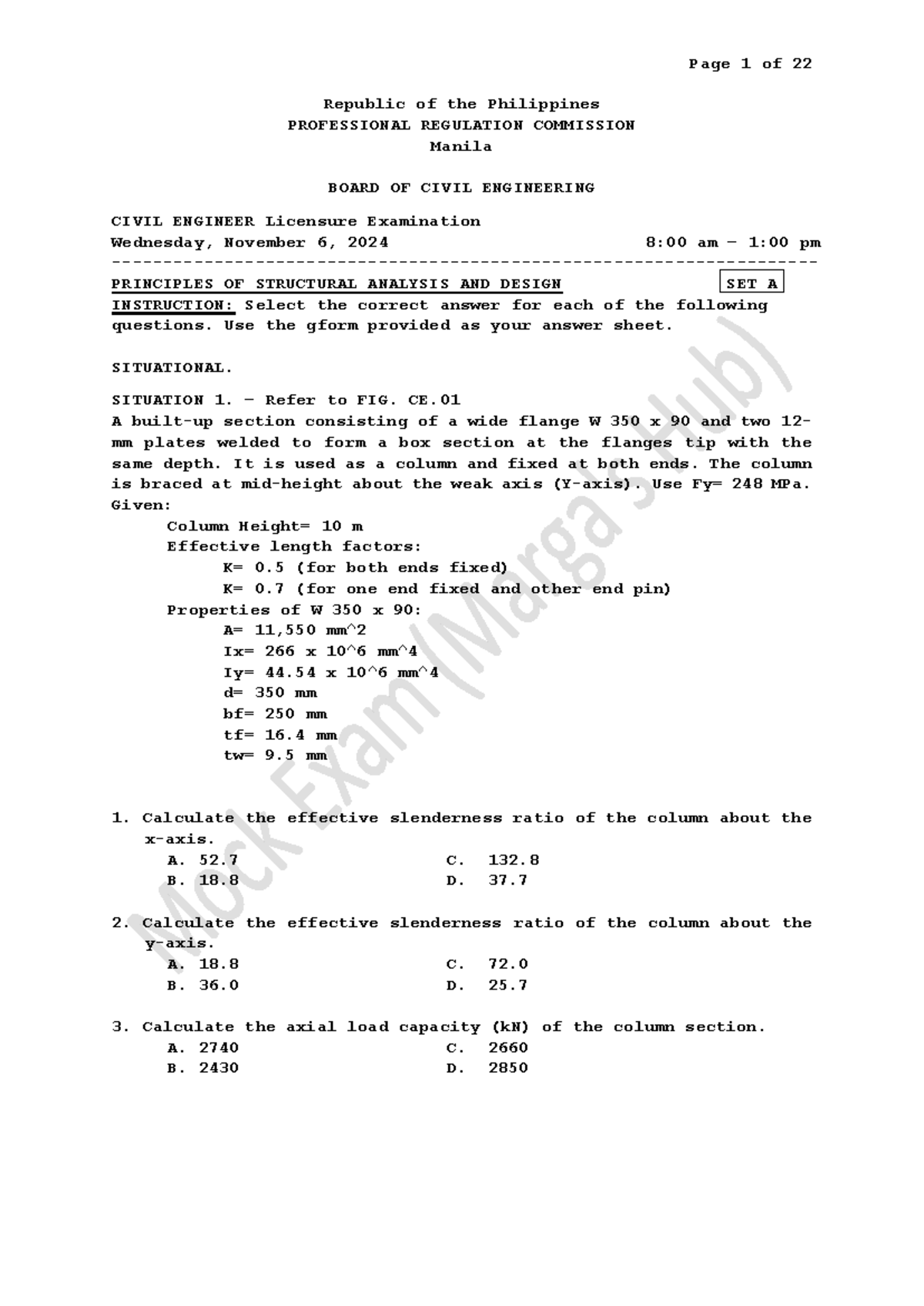PSAD 2024 Civil Engineering Licensure Exam Mock Board Review - Studocu