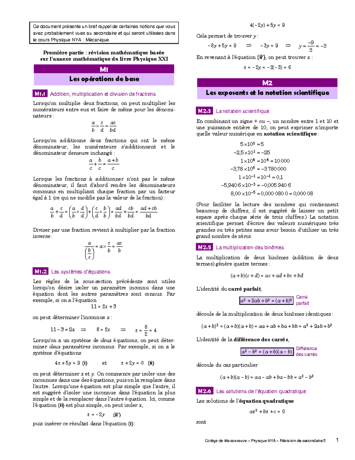 Révision de Physique NYA pour le secondaire 5: Notions essentielles ...