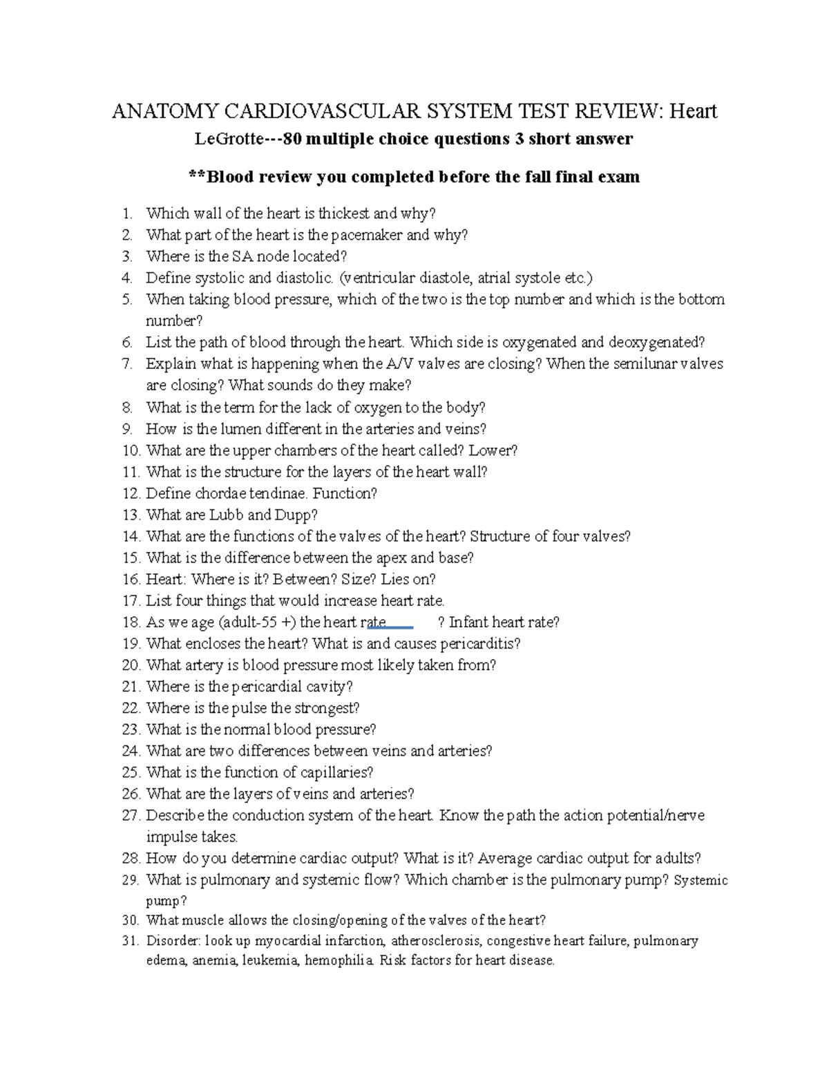 ANATOMY 2023: Cardiovascular System Test Review Questions & Answers ...