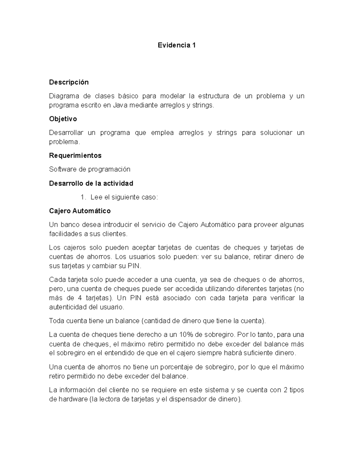 Evidencia 1: Diagrama de Clases y Programa en Java para Cajero ...