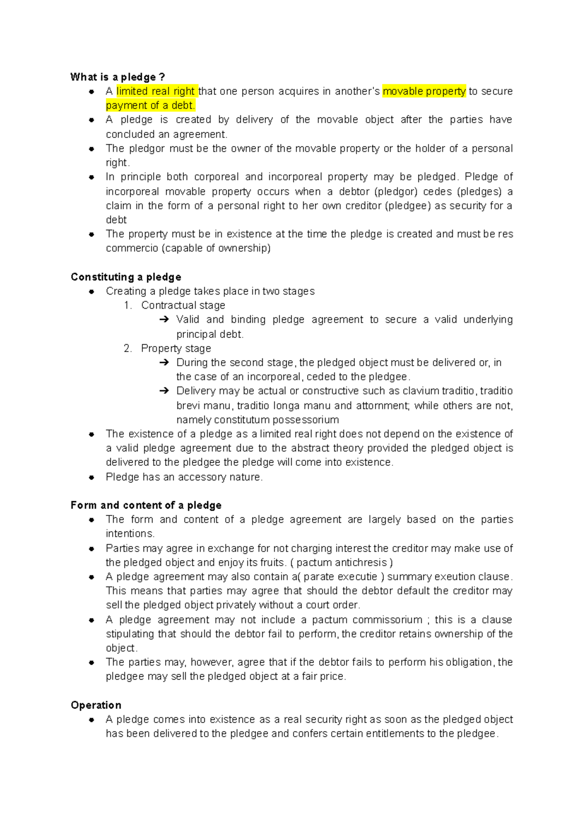 Pledge - What is a pledge? A limited real right that one person ...