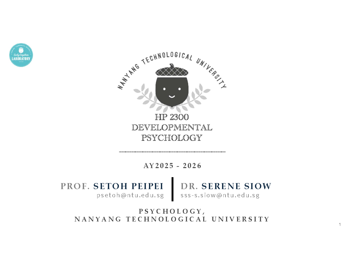 HP2300: Developmental Psychology Course Syllabus & Homework - Studocu