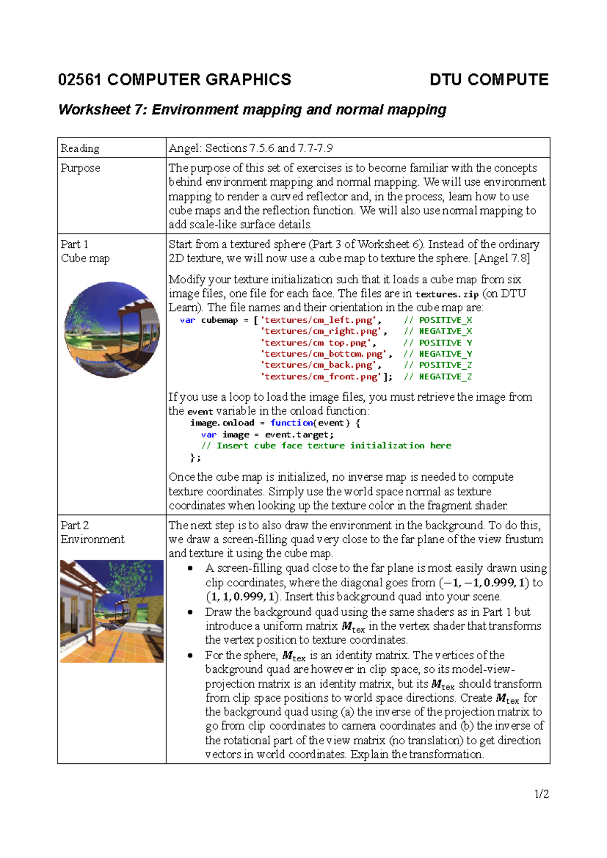 02561 COMPUTER GRAPHICS DTU COMPUTE Worksheet 7: Env & Normal Mapping - Studocu