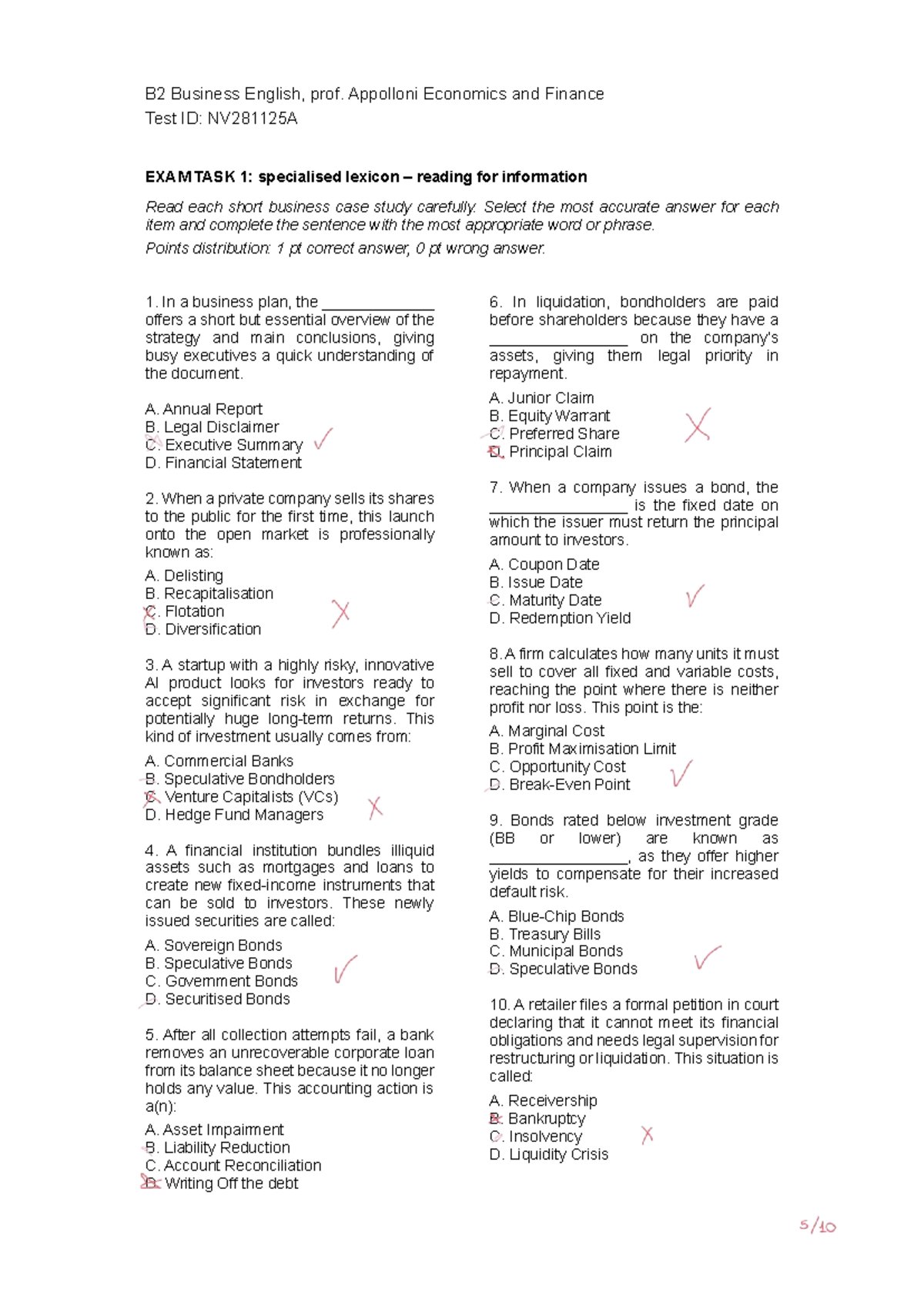 B2 Business English: Prof. Appolloni Economics & Finance Exam NV281125A ...
