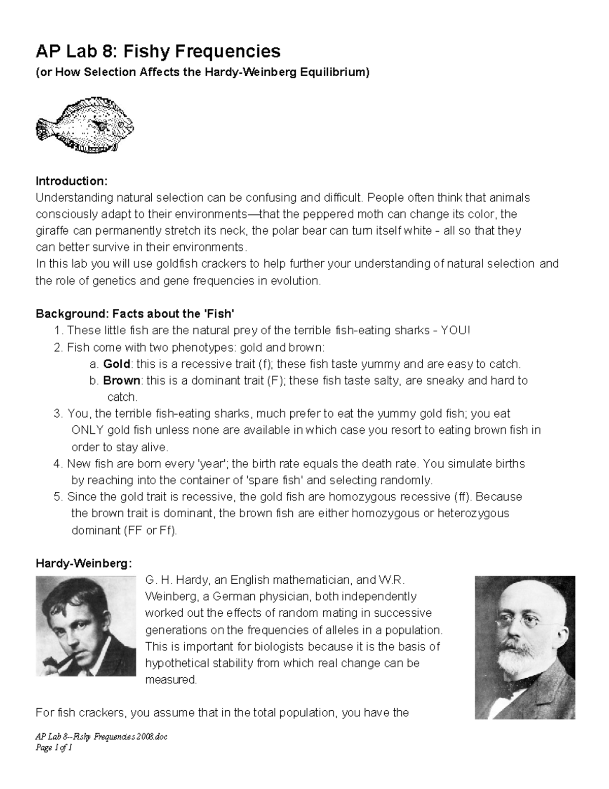 AP Lab 8: Fish Frequencies and Natural Selection Analysis - Studocu
