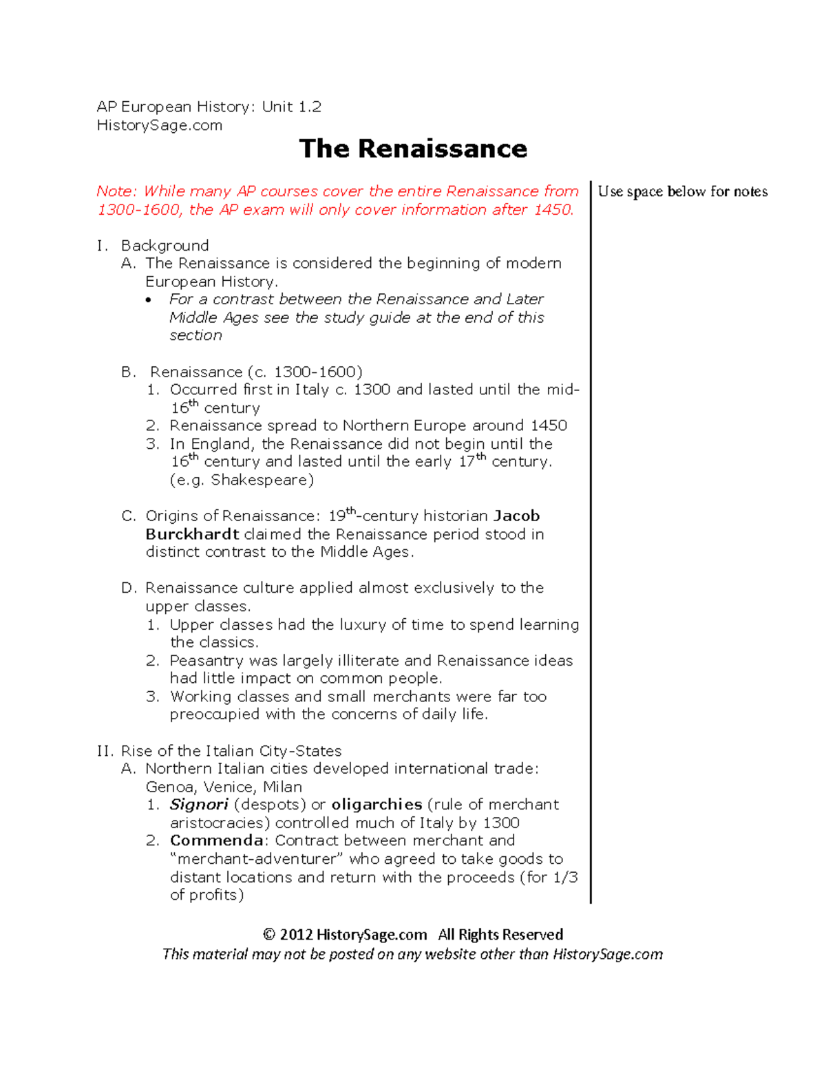 AP European History: 02 - Renaissance - Chapter 2 Detailed Outline ...