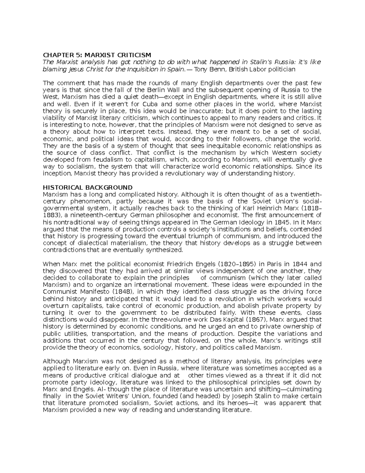 Literary Criticism: Marxist Theory Insights (Chapter 5) - Studocu