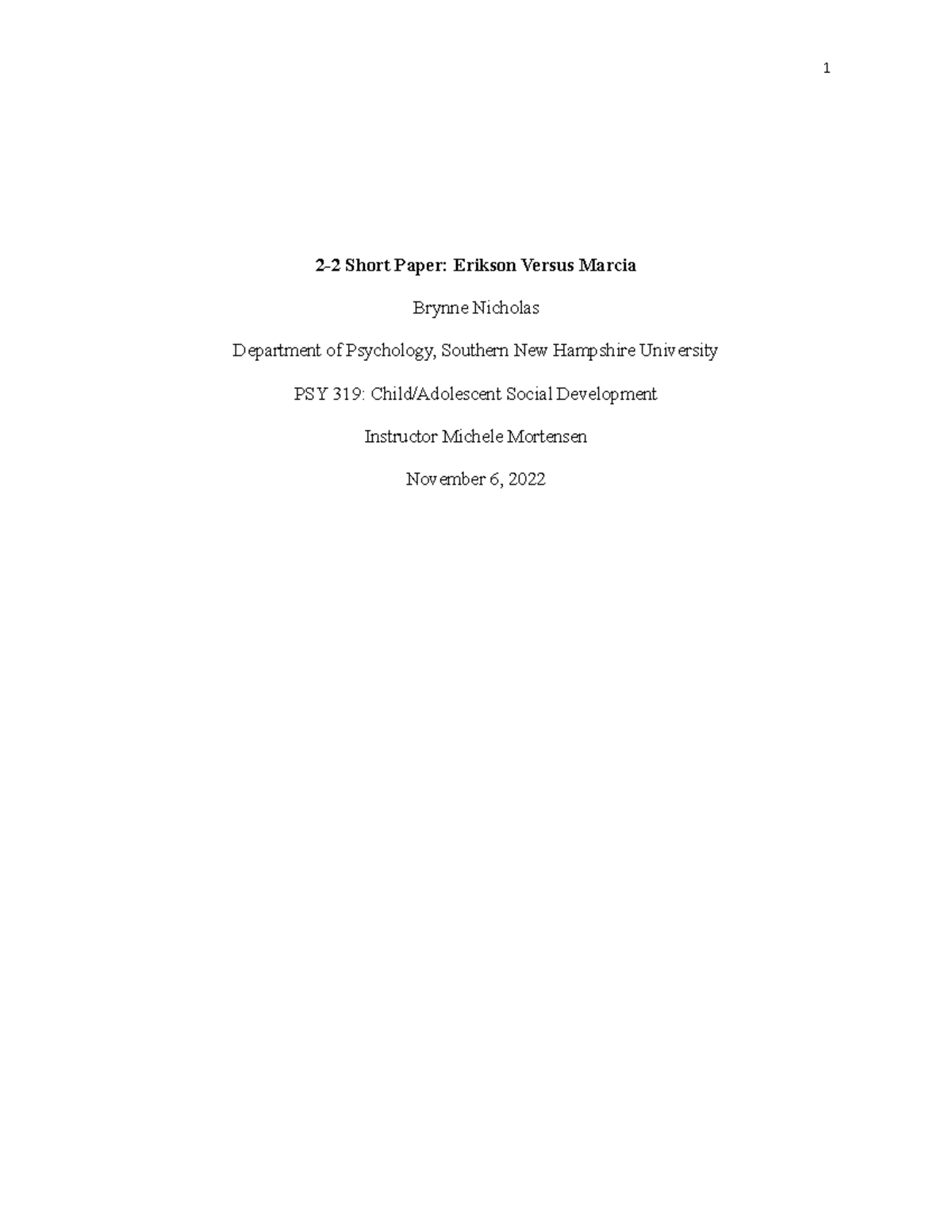 PSY319 Short Paper: Comparing Erikson's and Marcia's Theories - Studocu