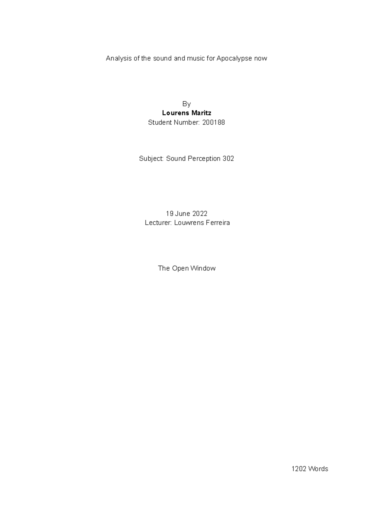 Analysis%20of%20the%20sound%20and%20music%20forEssay - Analysis of the ...